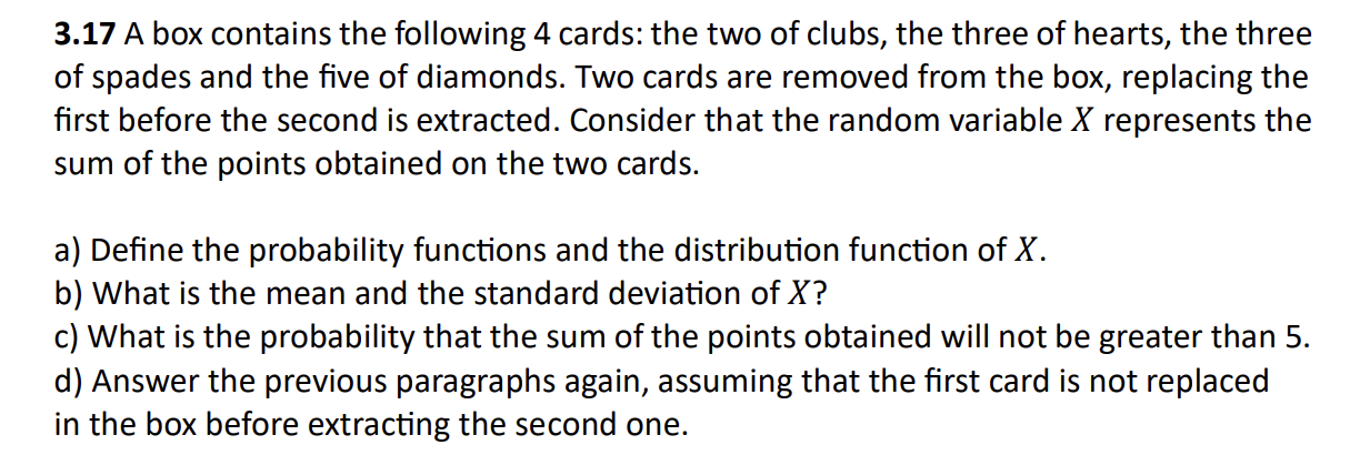 Solved 3.17 A box contains the following 4 cards: the two of | Chegg.com