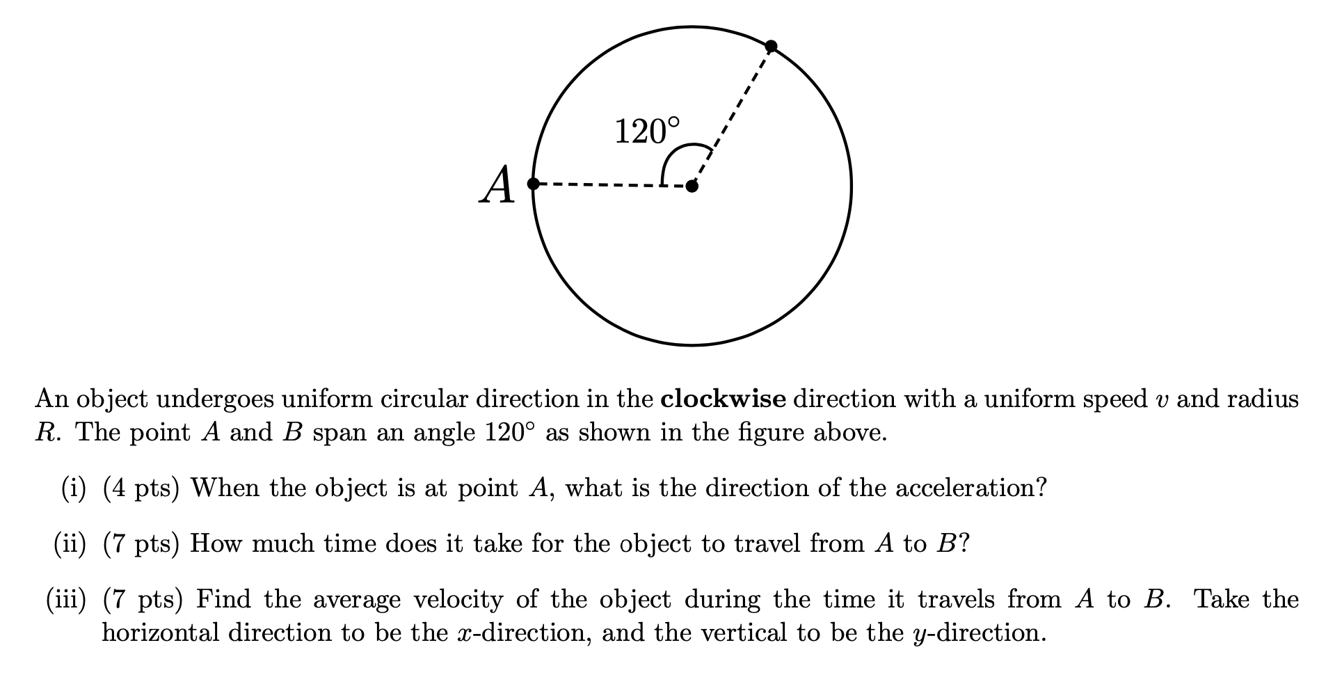 Solved 120° A An object undergoes uniform circular direction | Chegg.com