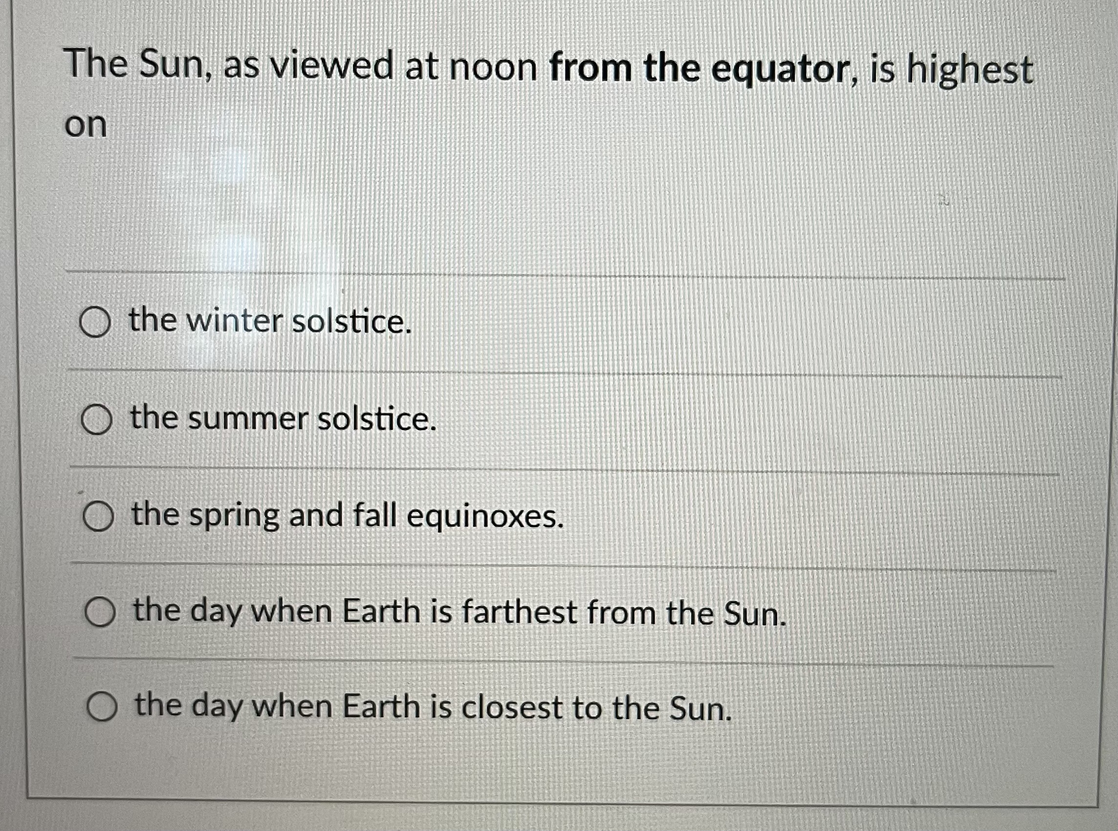 Solved The Sun, as viewed at noon from the equator, is | Chegg.com