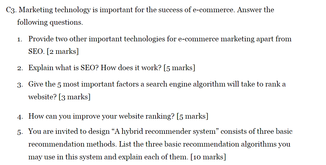 Solved C3. Marketing technology is important for the success | Chegg.com