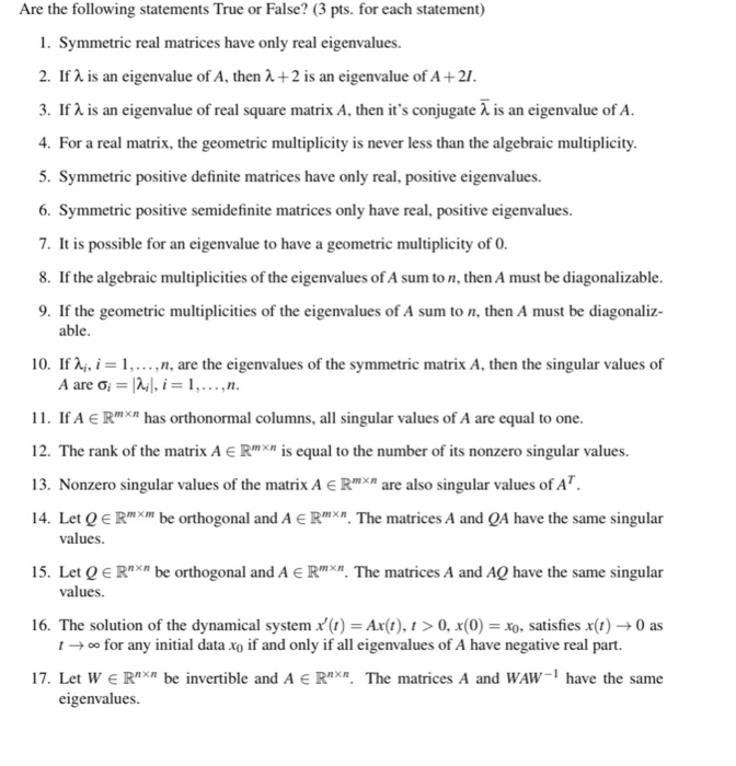 Solved Are the following statements True or False? (3 pts. | Chegg.com