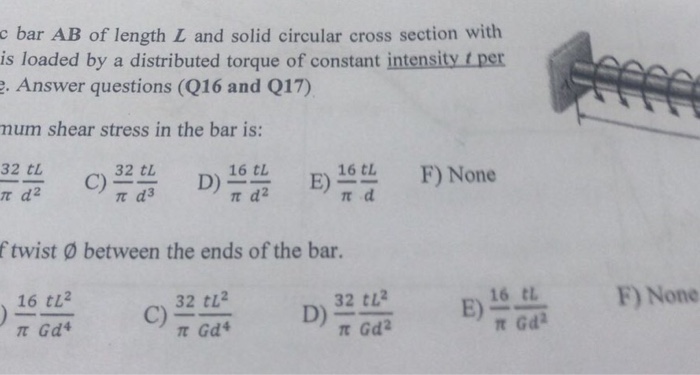 Solved c bar AB of length L and solid circular cross section | Chegg.com