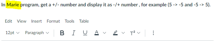 Solved In Marie program, get a+/− number and display it as | Chegg.com