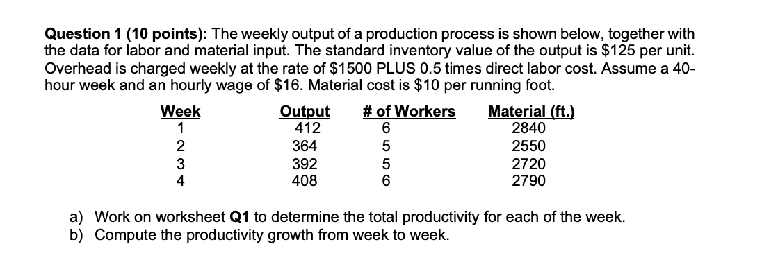 Solved Question 1 (10 points): The weekly output of a | Chegg.com