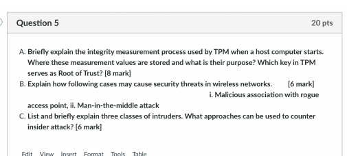 Solved Question 5 20 pts A. Briefly explain the integrity | Chegg.com