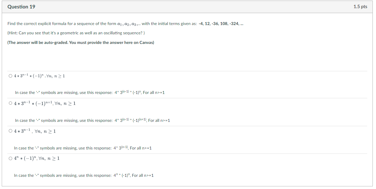 Solved Find the correct explicit formula for a sequence of | Chegg.com