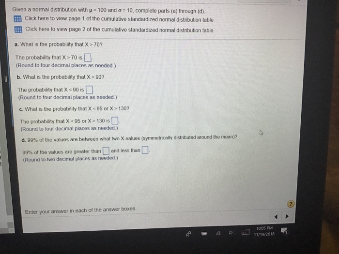 Solved Given A Normal Distribution With P 100 And O 10