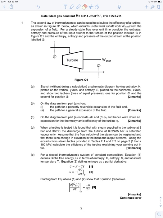 Solved 0241 Tue 22 Jan Data: Ideal gas constant R 8.314 | Chegg.com