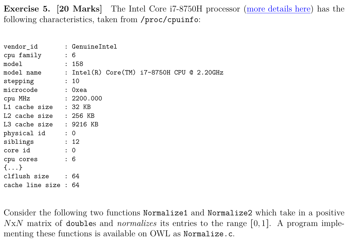 Solved Exercise 5. [20 Marks] The Intel Core i7-8750H | Chegg.com