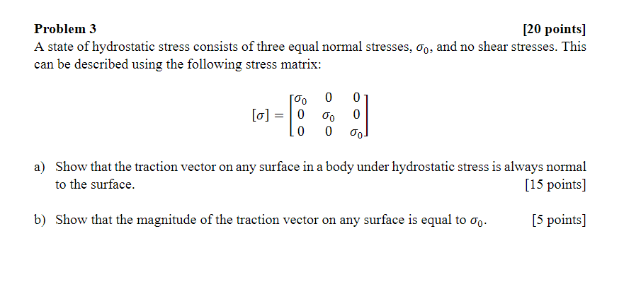 Solved Problem 3 [20 points] A state of hydrostatic stress | Chegg.com