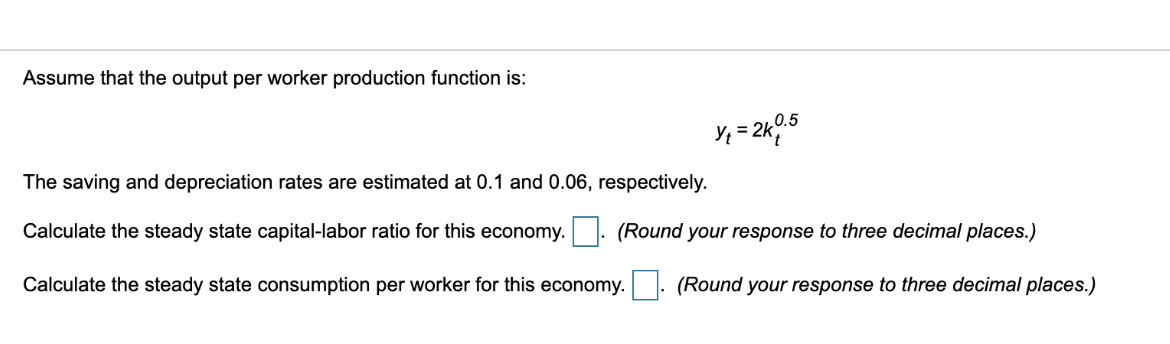 Solved Assume that the output per worker production function | Chegg.com