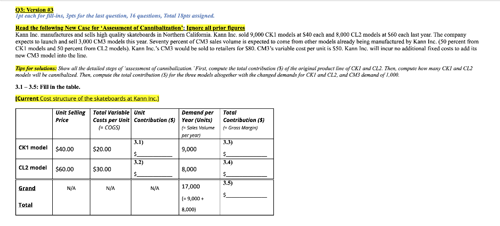 Solved Q3: Version #3 ipt each for fill-ins, 3pts for the | Chegg.com