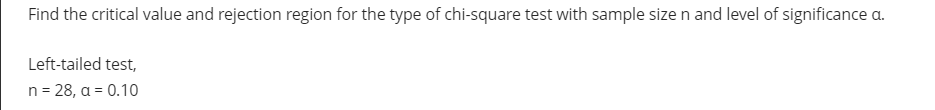 Solved Find the critical value and rejection region for the | Chegg.com