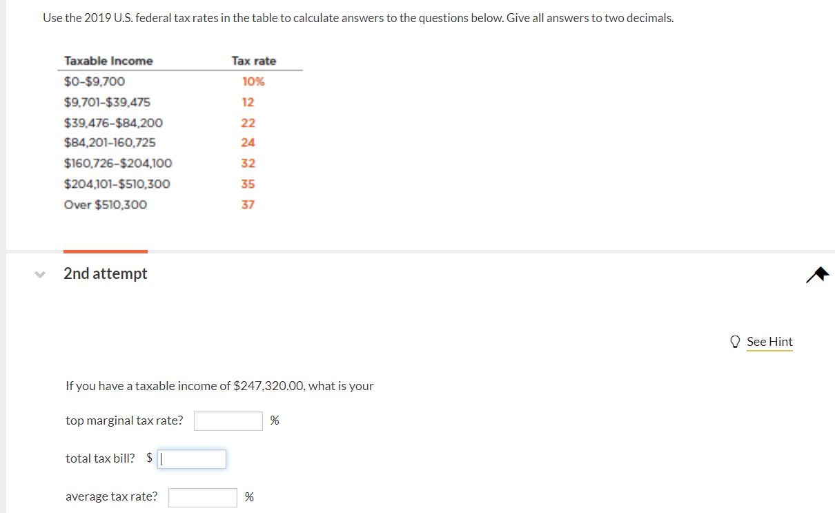 Solved Use the 2019 U.S. federal tax rates in the table to | Chegg.com
