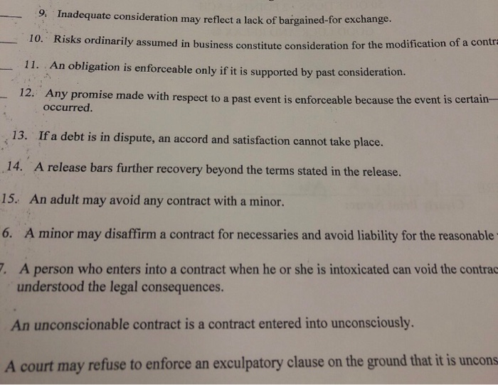Solved 9. Inadequate consideration may reflect a lack of | Chegg.com