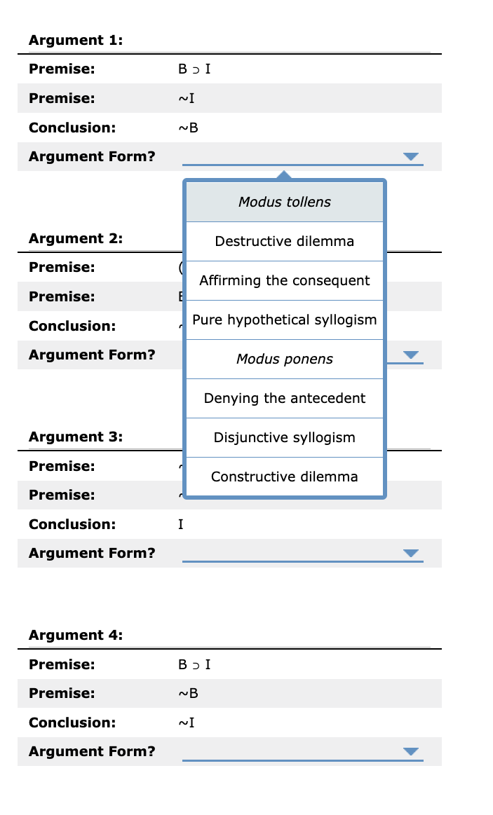 Solved Identifying argument forms. Introduction to Logic/ | Chegg.com