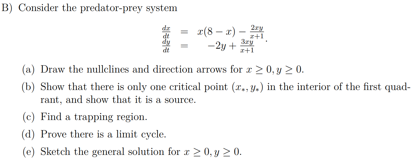 Solved B) ﻿Consider the predator-prey | Chegg.com
