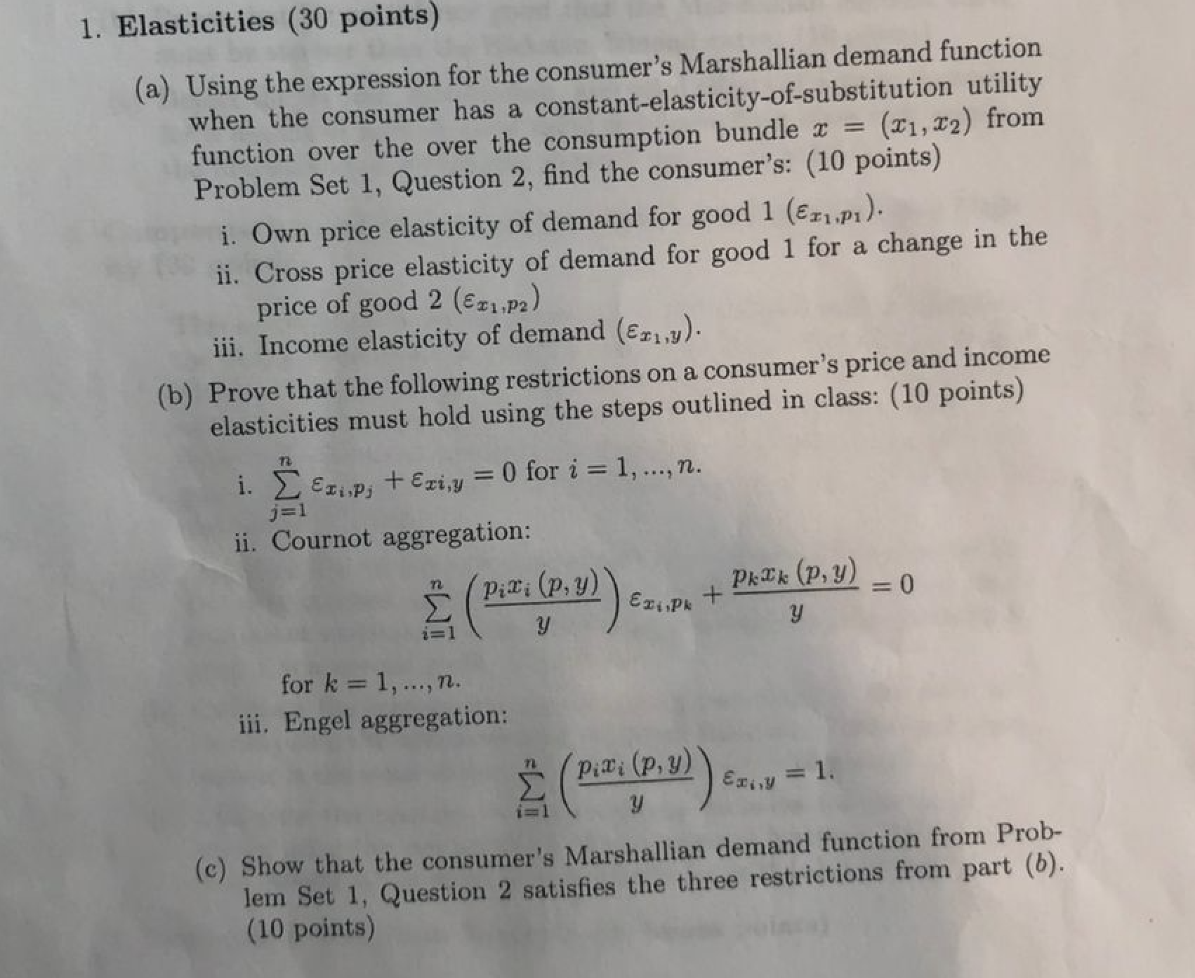 Solved Elasticities ( 30 ﻿points)(a) ﻿Using the expression | Chegg.com