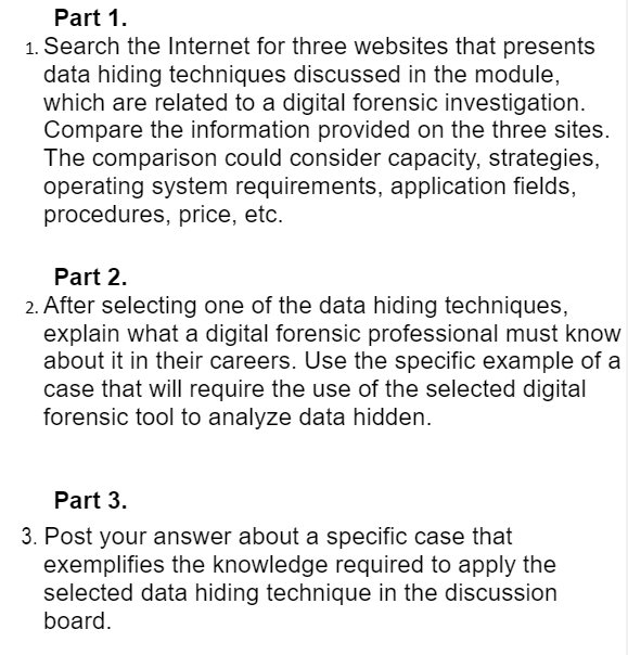 Solved Part 1. 1. Search the Internet for three websites | Chegg.com