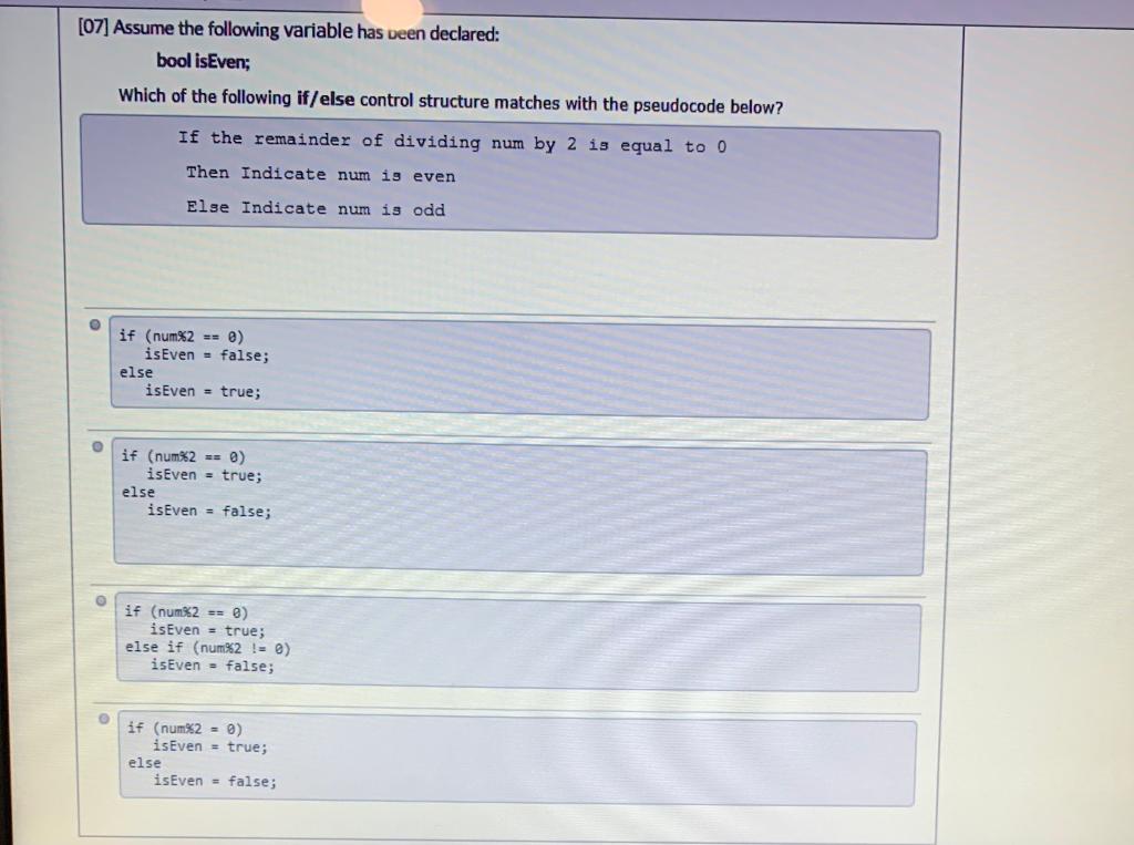 Solved [07] Assume the following variable has been declared: | Chegg.com