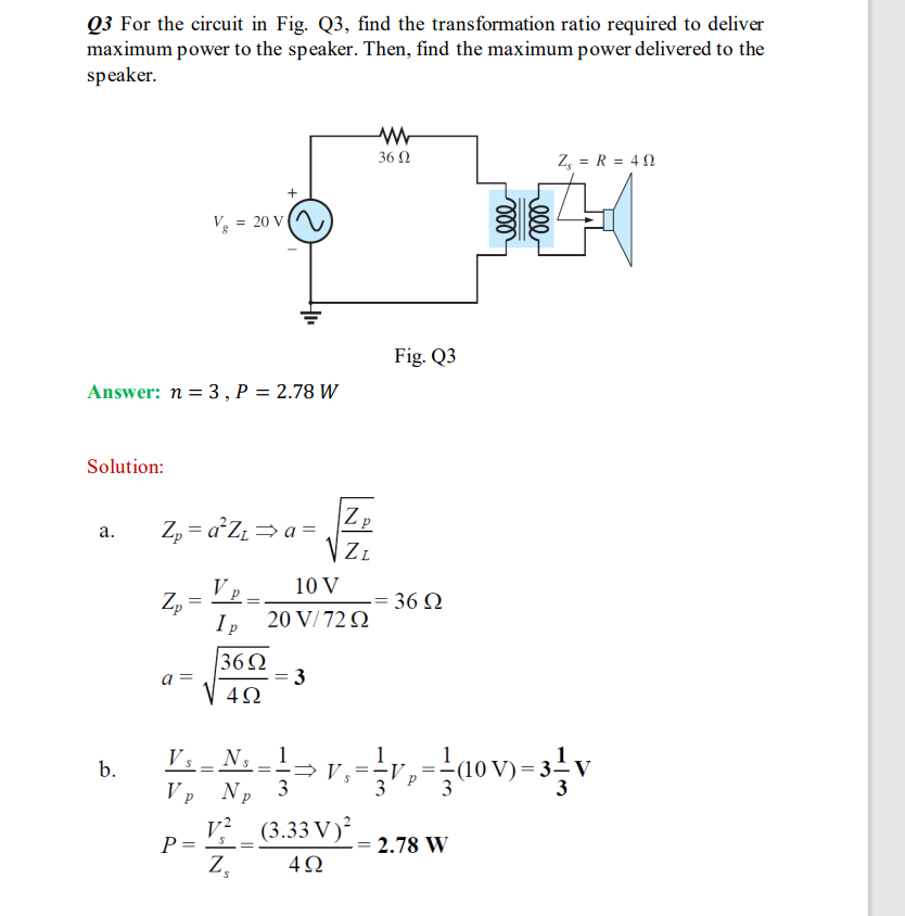 Solved Q3 For the circuit in Fig. Q3, find the | Chegg.com