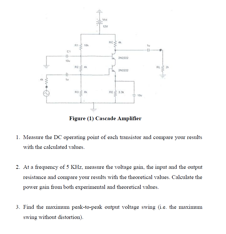 Figure (1) ﻿Cascade Amplifier1. ﻿Measure the DC | Chegg.com