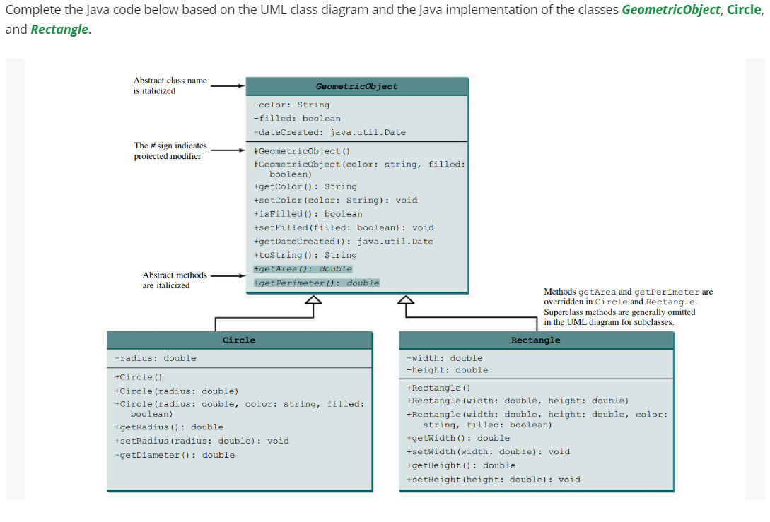 Solved Complete the Java code below based on the UML class | Chegg.com