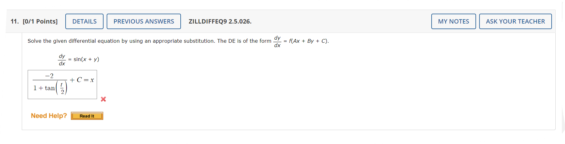 Solved [0/1 Points] ZILLDIFFEQ9 2.5.026. Solve the given | Chegg.com