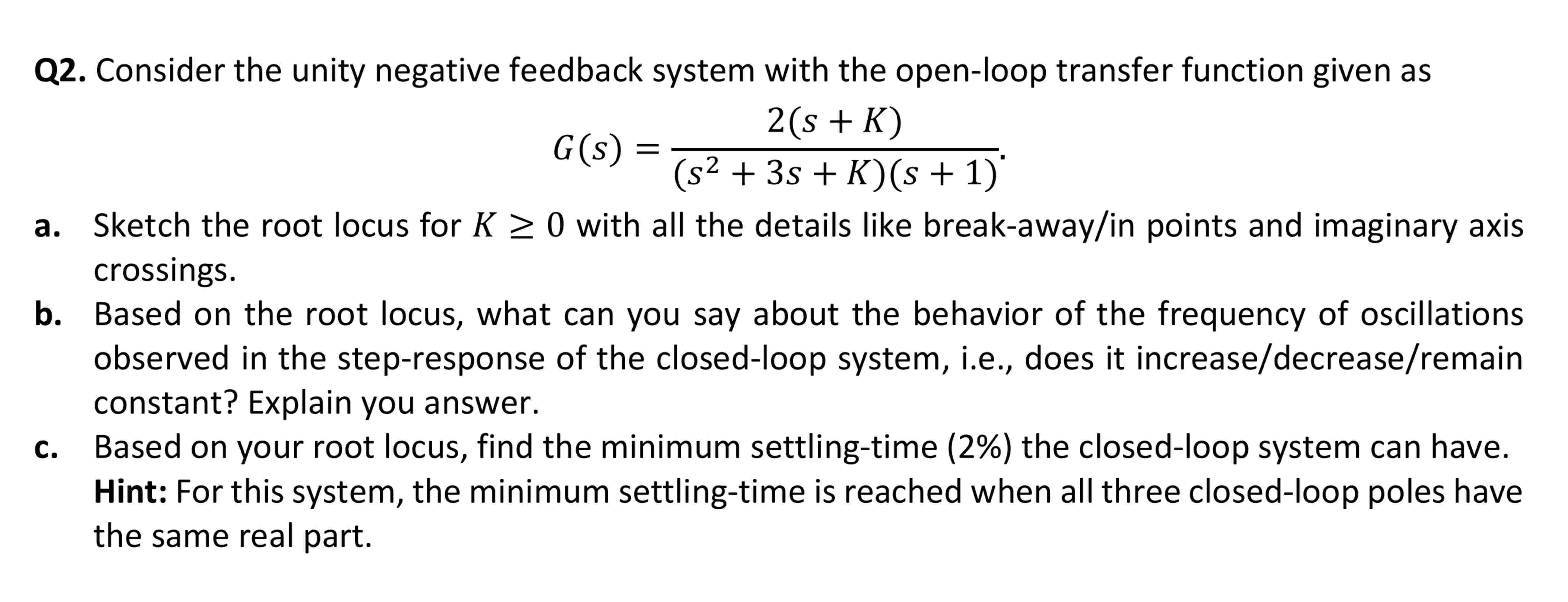 Solved Q2. ﻿Consider the unity negative feedback system with | Chegg.com