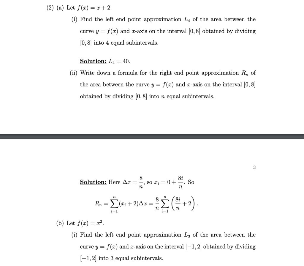Solved (2) (a) Let f(x) = x + 2. (i) Find the left end point | Chegg.com