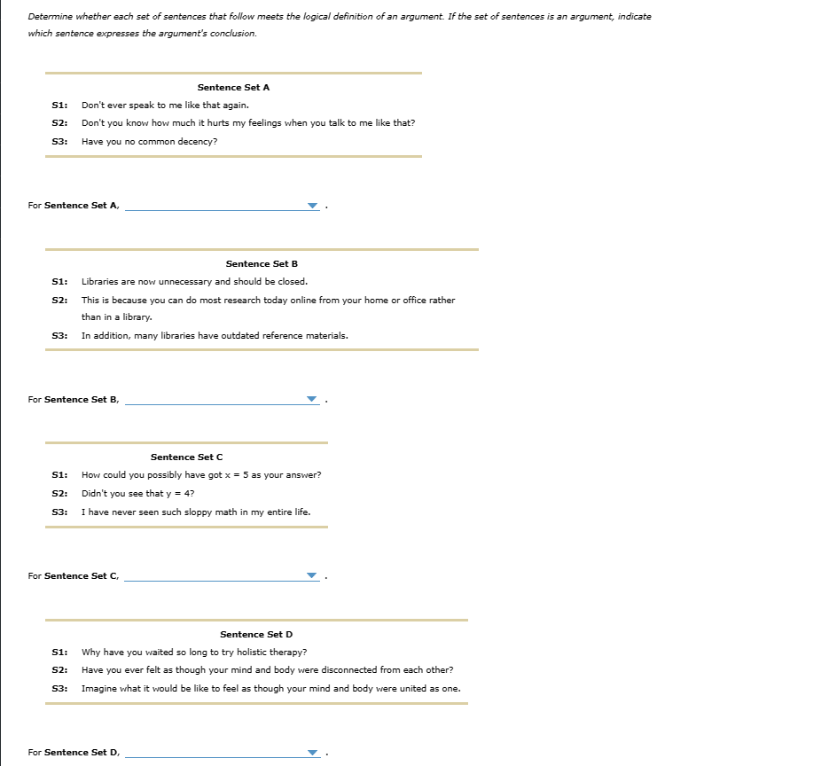 Determine whether each set of sentences that follow | Chegg.com