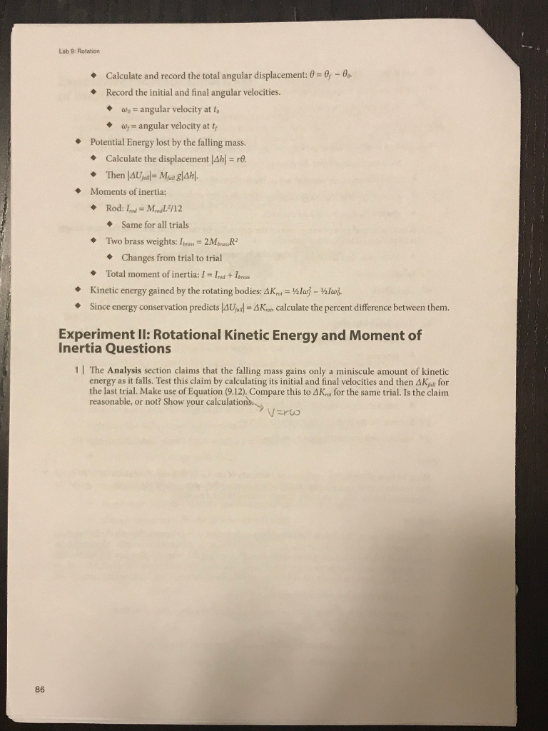 Lab 9: Rotation Experiment II: Rotational Kinetic | Chegg.com