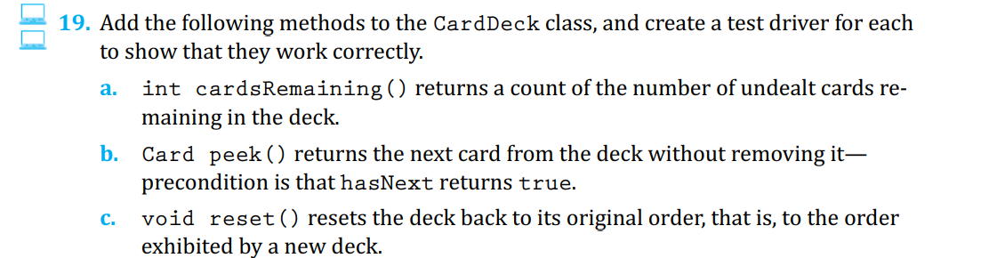 Solved Add the following methods to the CardDeck class, and | Chegg.com