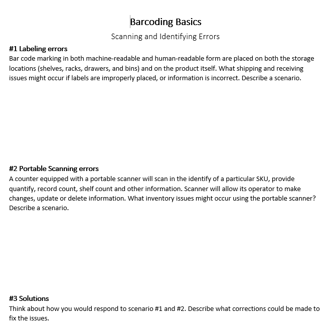 Solved Barcoding BasicsScanning and Identifying erors, | Chegg.com