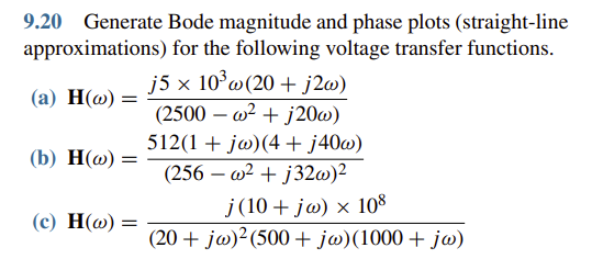Solved 9.20 Generate Bode magnitude and phase plots | Chegg.com