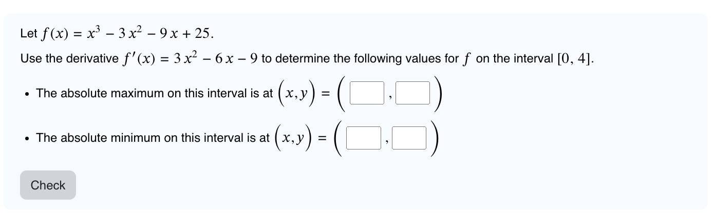 Solved Let f(x)=x3-3x2-9x+25.Use the derivative | Chegg.com