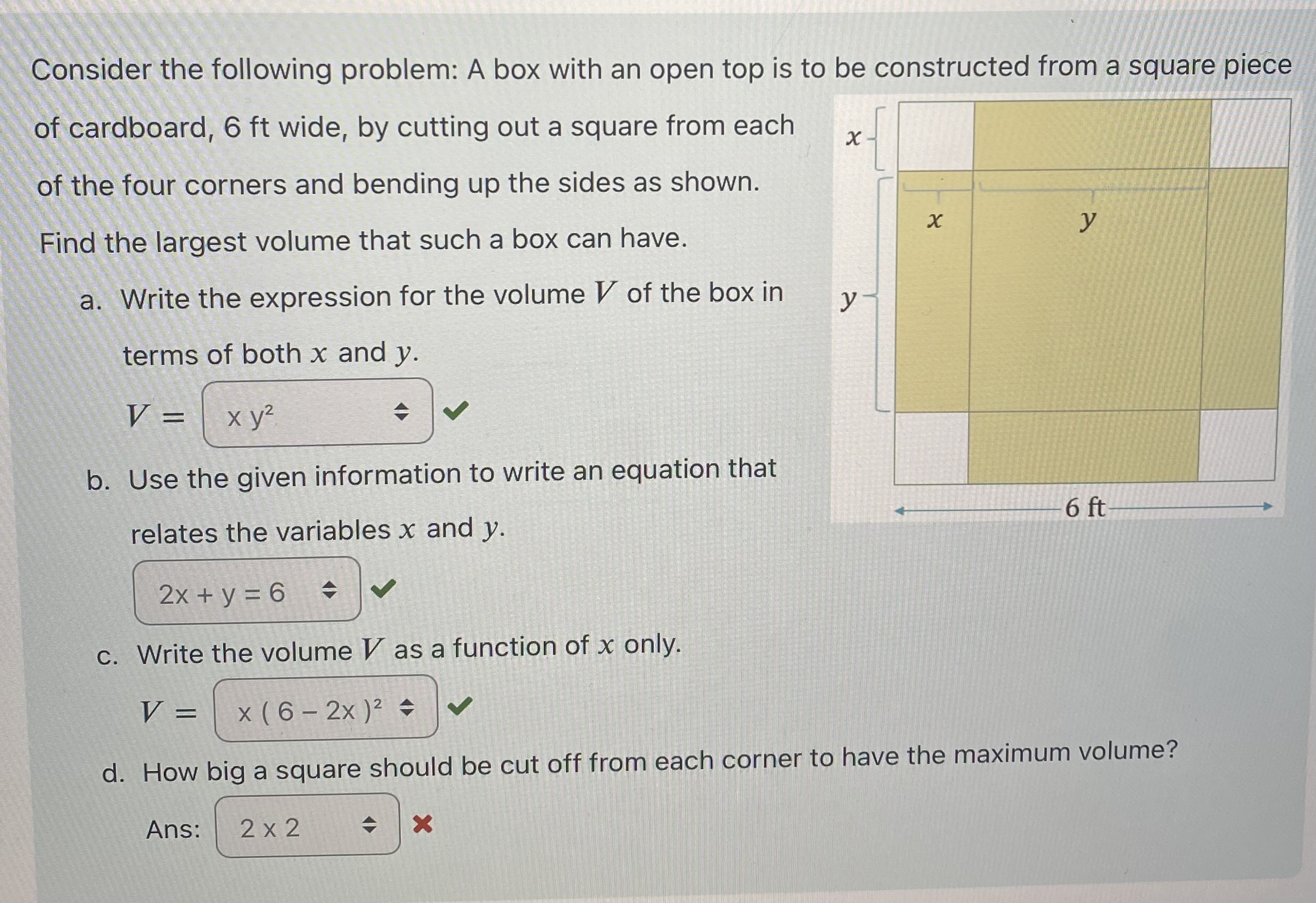 Solved onsider the following problem: A box with an open top | Chegg.com