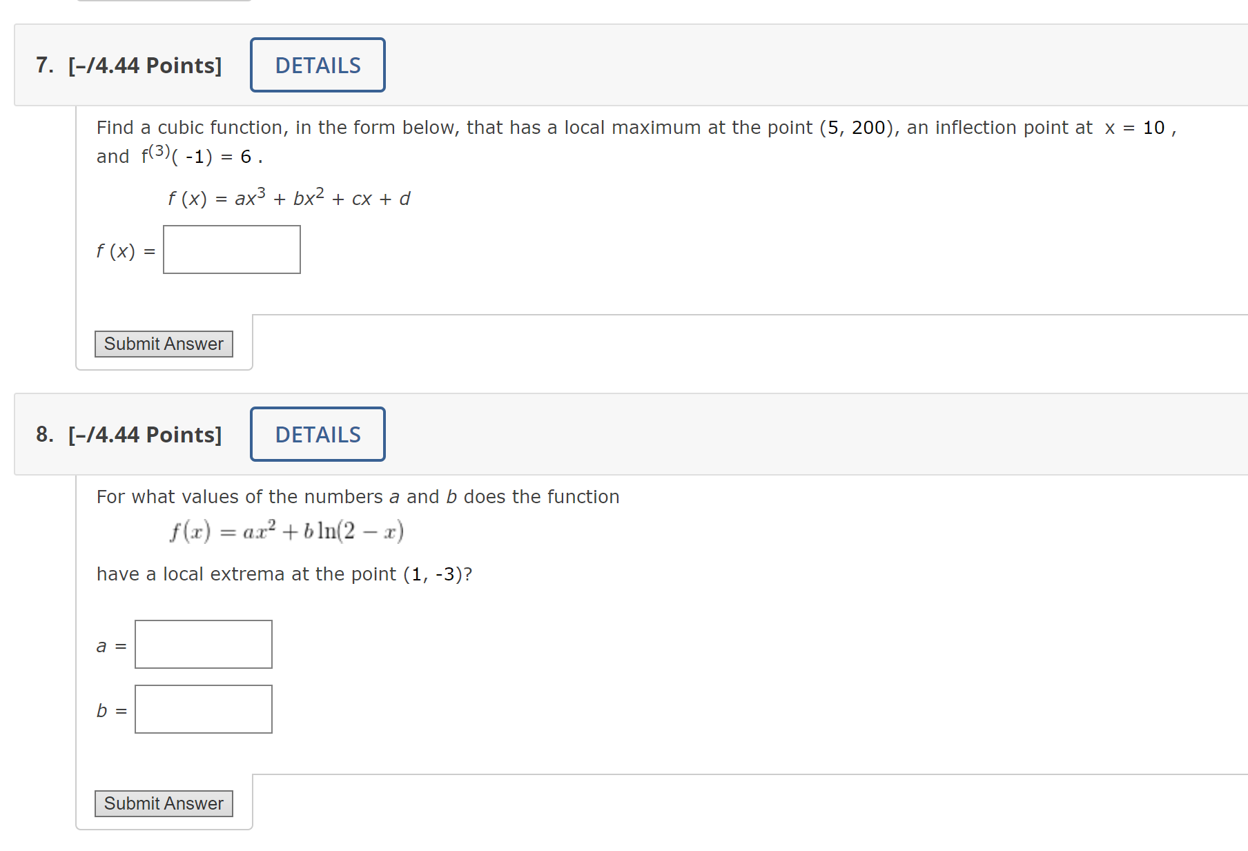 Solved Find a cubic function, in the form below, that has a | Chegg.com