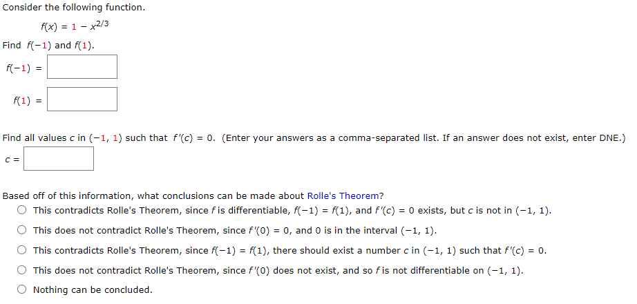 Solved Consider the following function. f(x) = 1 - x2/3 Find | Chegg.com