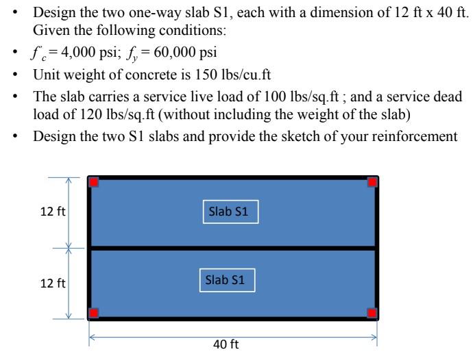 Solved - Design the two one-way slab S1, each with a | Chegg.com