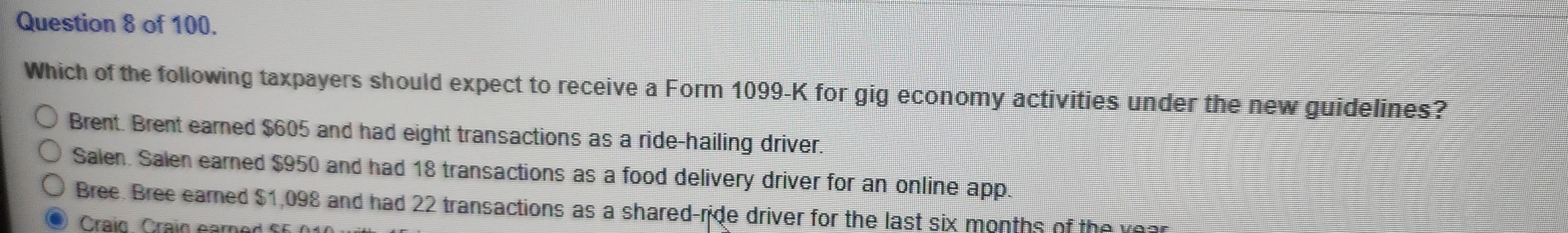 Solved Question 8 ﻿of 100 .Which of the following taxpayers | Chegg.com