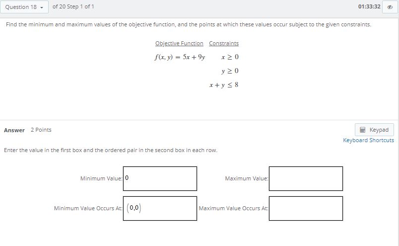Solved Find the minimum and maximum values of the objective | Chegg.com