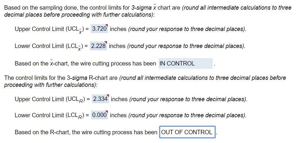 Solved Based on the sampling done, the control limits for | Chegg.com