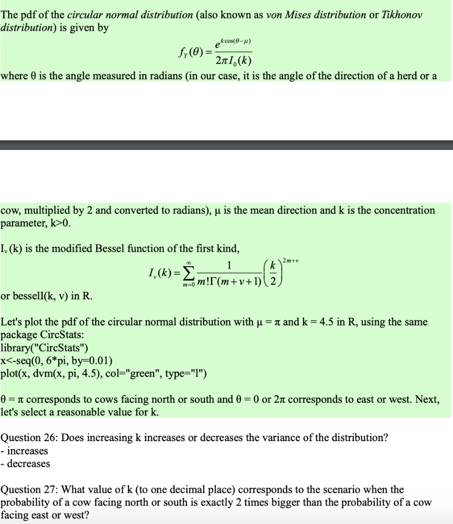 The pdf of the circular normal distribution (also | Chegg.com