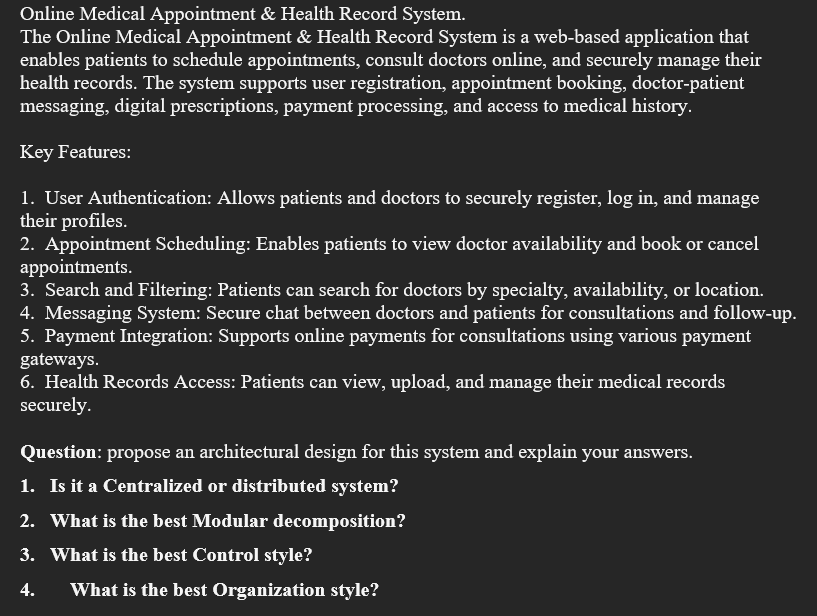 Solved Online Medical Appointment \& Health Record System. | Chegg.com
