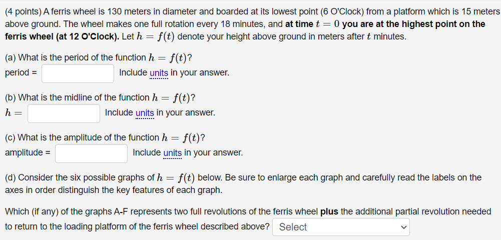 Solved (4 points) A ferris wheel is 130 meters in diameter | Chegg.com