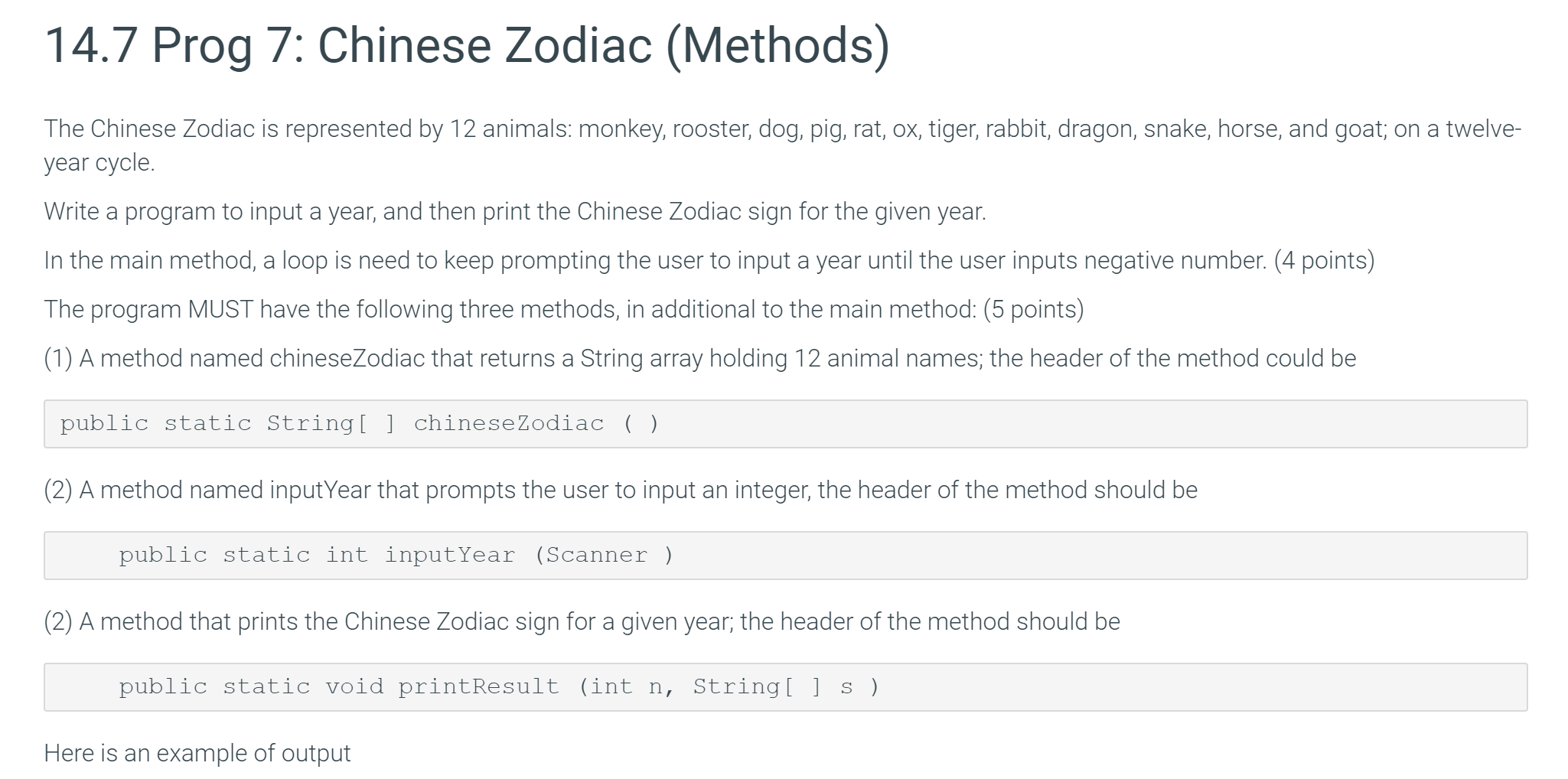 Solved 14.7 Prog 7: Chinese Zodiac (Methods) The Chinese | Chegg.com