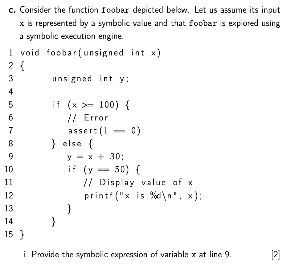 Solved c. Consider the function foobar depicted below. Let | Chegg.com