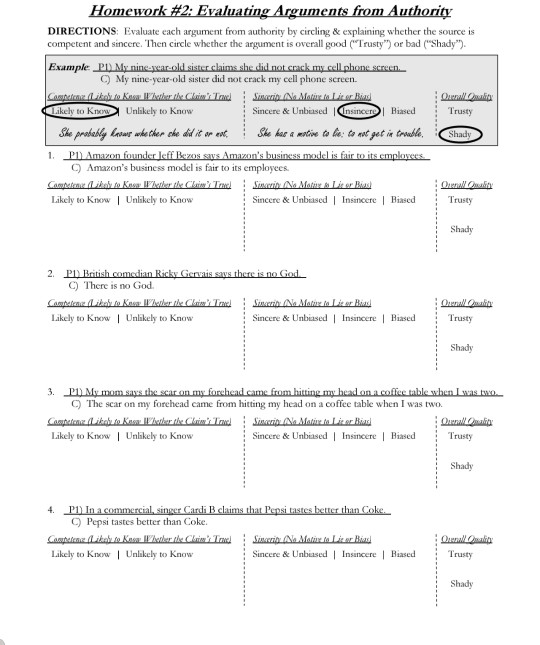 Solved Homework #2: Eraluating Arguments from Authority | Chegg.com