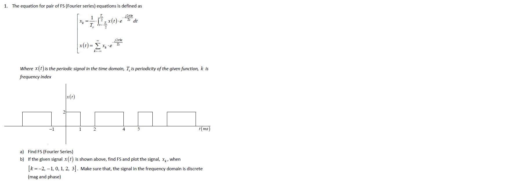 Solved 1. The equation for pair of FS (Fourier series) | Chegg.com
